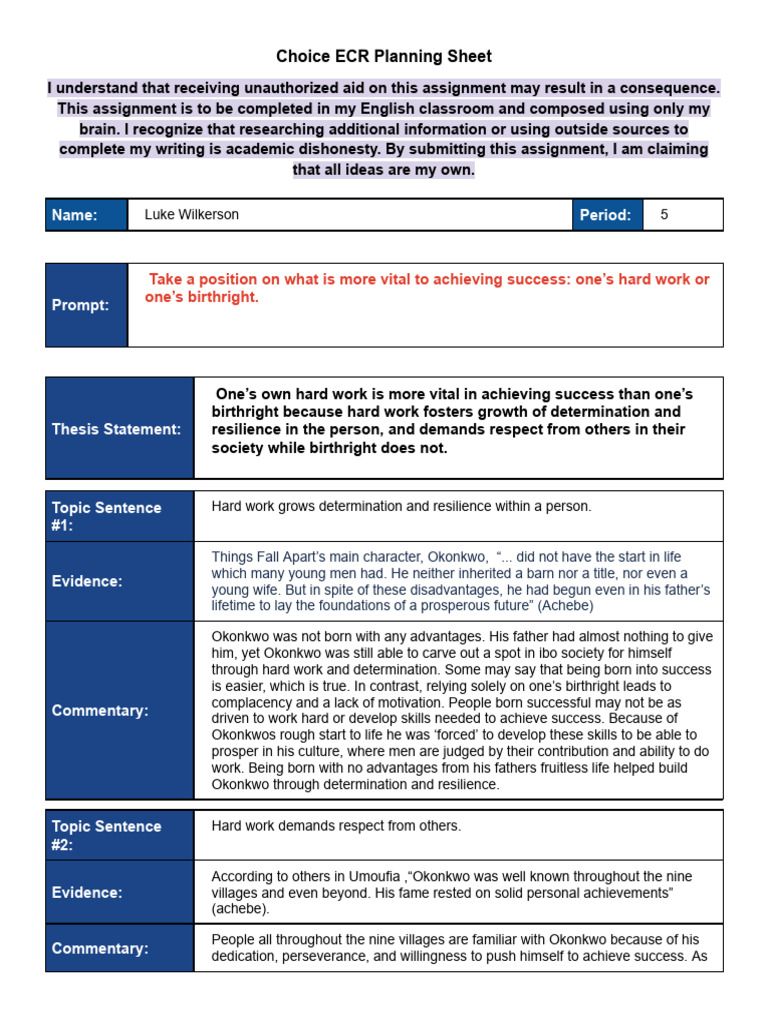 Choice Essay Planning | PDF | Cognition