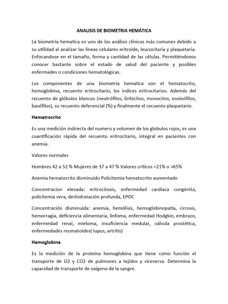 Analisis de Biometria Hemática | PDF