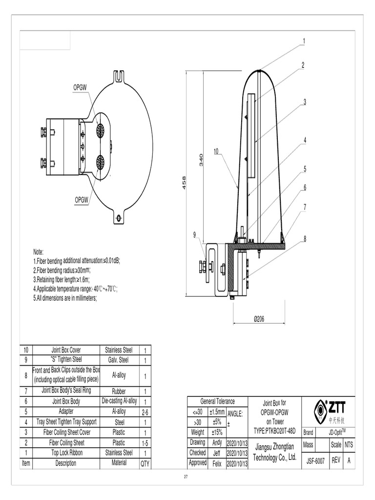 OPGW Joint Box Specifications and Tolerances | PDF | Optical Fiber ...