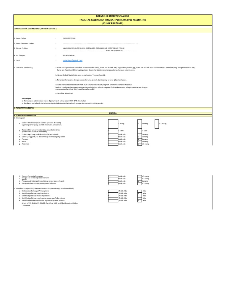 Formulir Rekredensialing FKTP Tahun 2023 NET Kirim | PDF