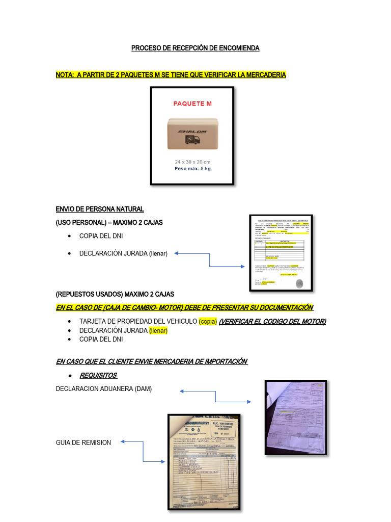 Proceso de Recepción de Encomienda Tacna | PDF