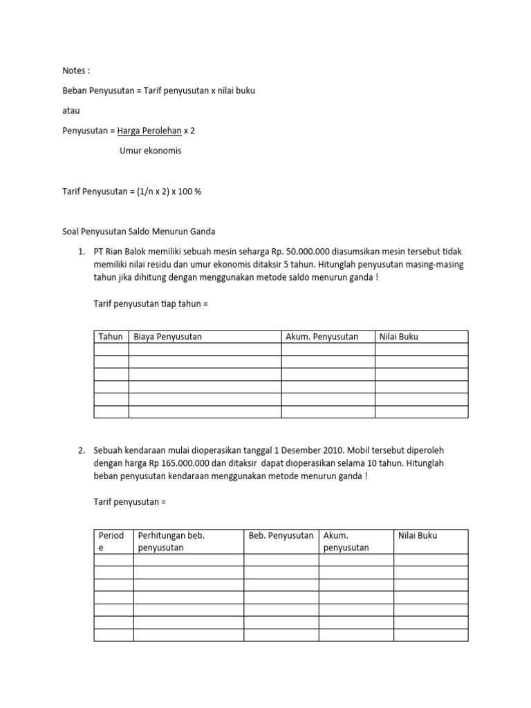 Contoh Soal Penyusutan Saldo Menurun | PDF | Bisnis | Teknologi & Rekayasa