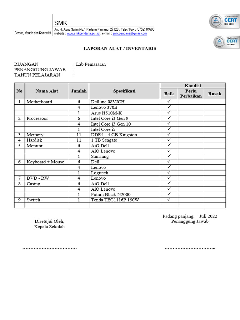 Daftar Inventaris Lab Pemasaran | PDF