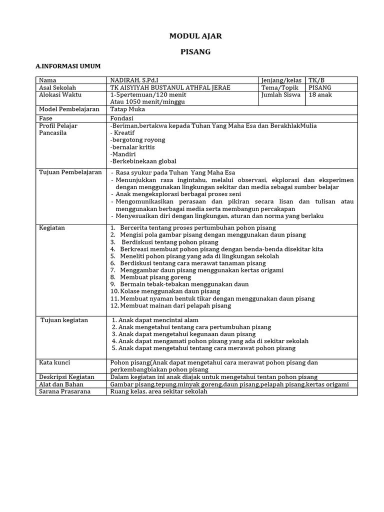 Minggu 13 Modul Ajar Pisang | PDF