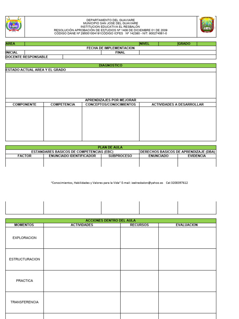 Formato Plan Aula V1 | PDF | Evaluación | Aprendizaje