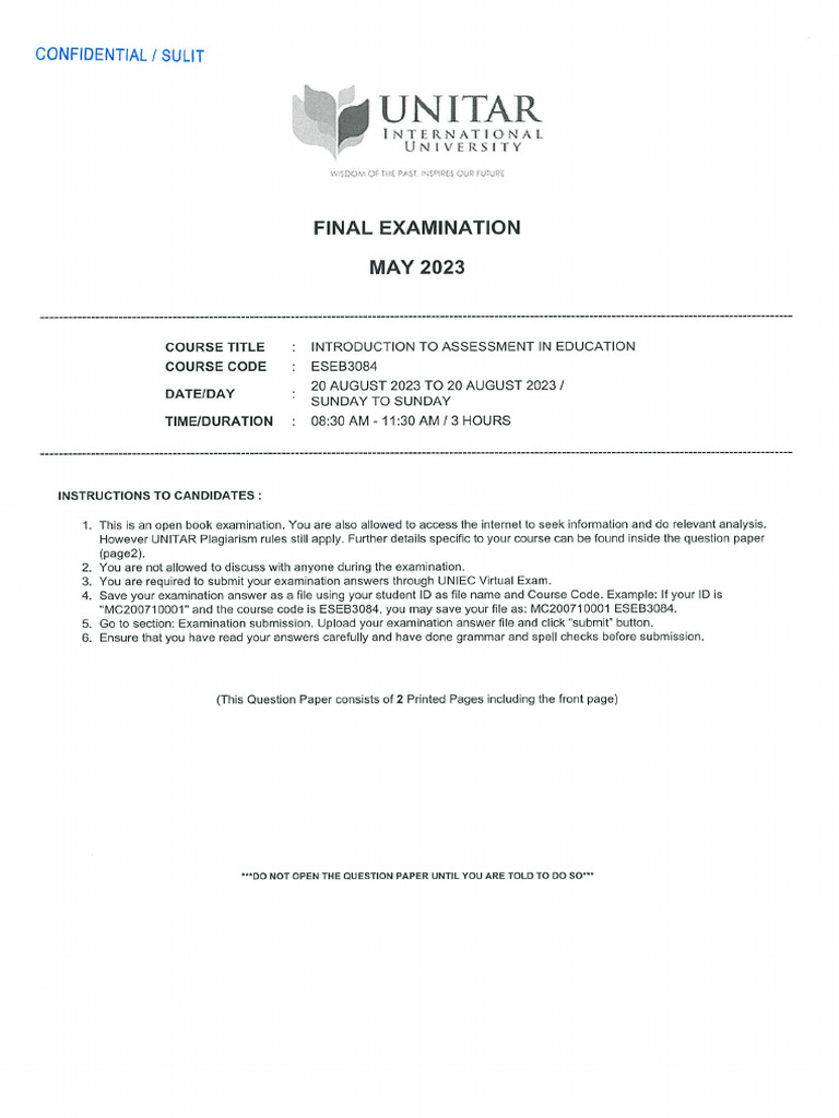 ESEB3084 Introduction to Assessment in Education | PDF