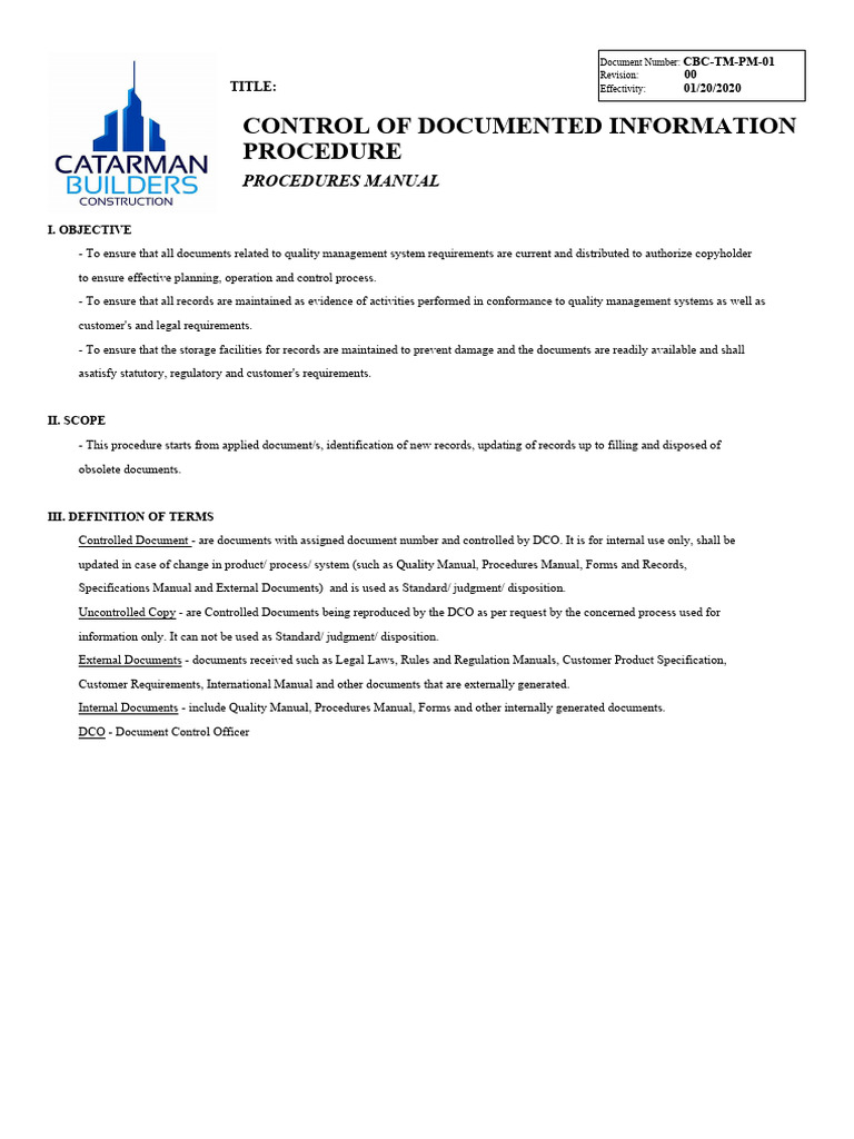 Quality Management Document Control Procedures | PDF | Human Resources ...