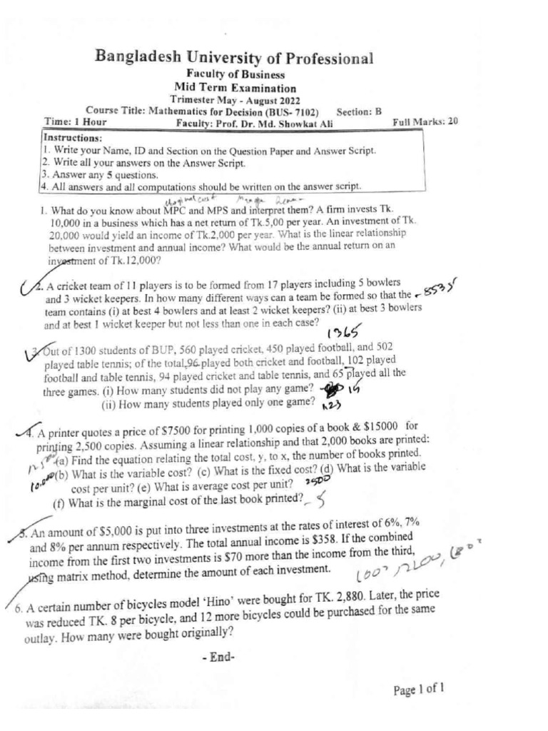 Math Mid Question | PDF