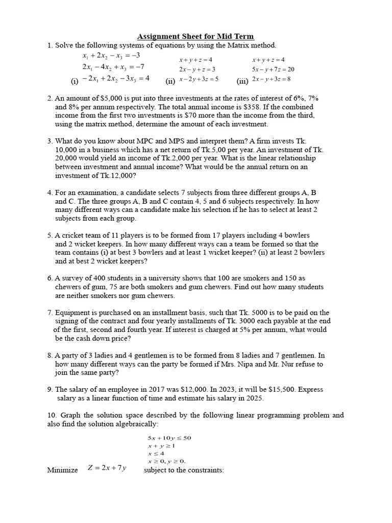 Assignment For Mid Term | PDF | Matrix (Mathematics) | Interest