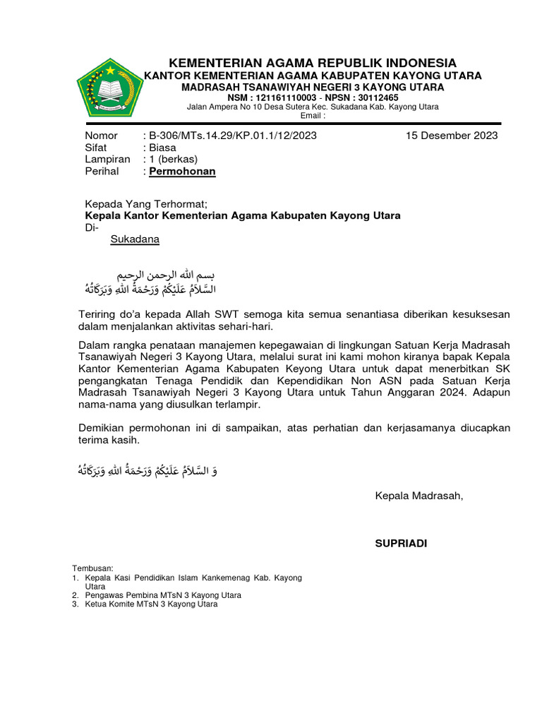 Contoh Surat Permohonan SK Non Pns | PDF