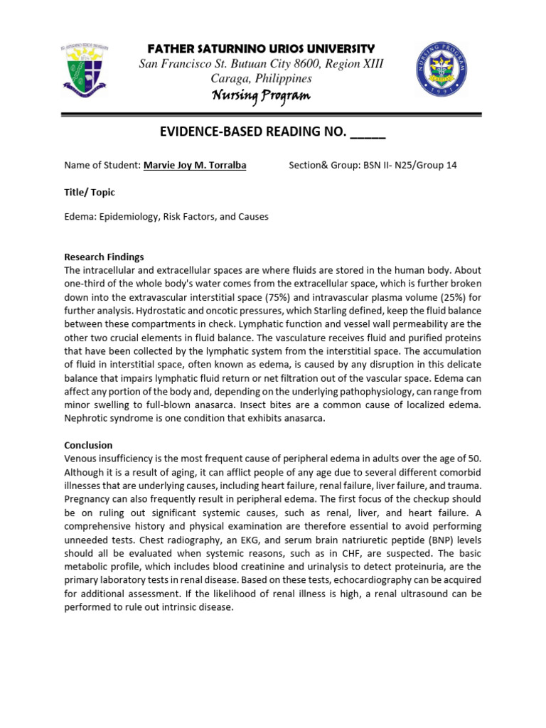 Evidence Based Reading - Format | PDF | Edema | Angiology