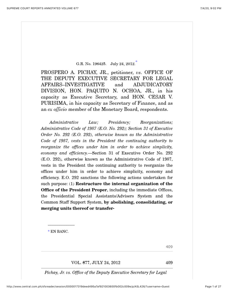 Pichay vs. Office of The Deputy Executive Secretary | PDF | Presidents ...