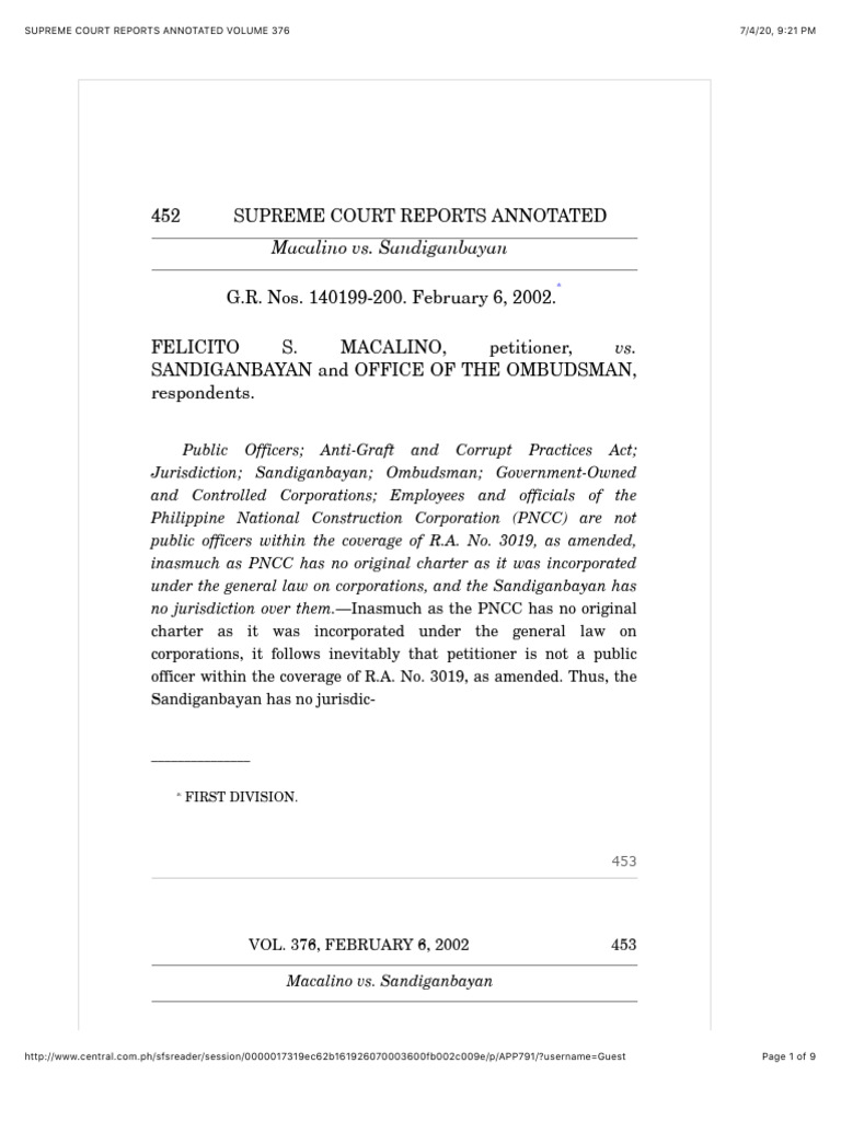 Macalino vs. Sandiganbayan and OMB | PDF | Jurisdiction | Justice