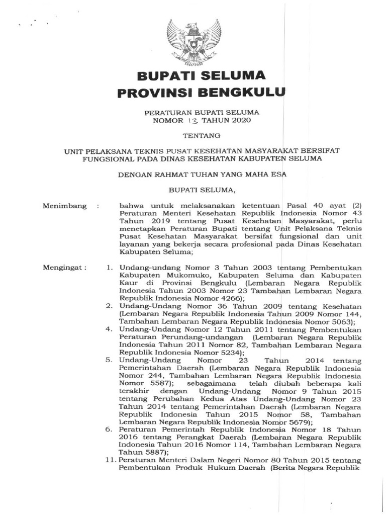Perbup Nomor 13 Tahun 2020 | PDF