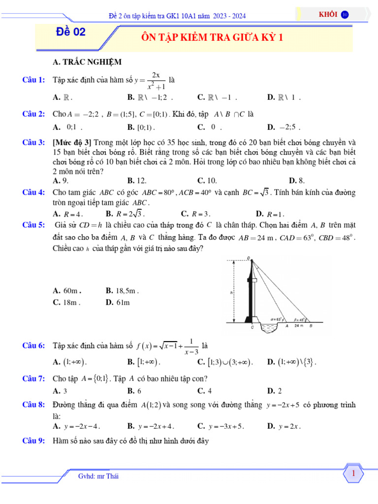 2023 ĐỀ SỐ 1 GK1 10A1 | PDF