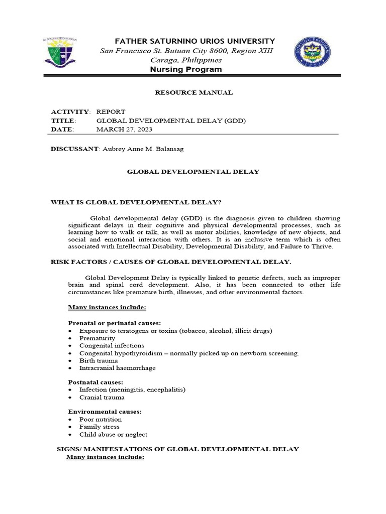 Global Development Delay | PDF | Developmental Disabilities | Prenatal ...