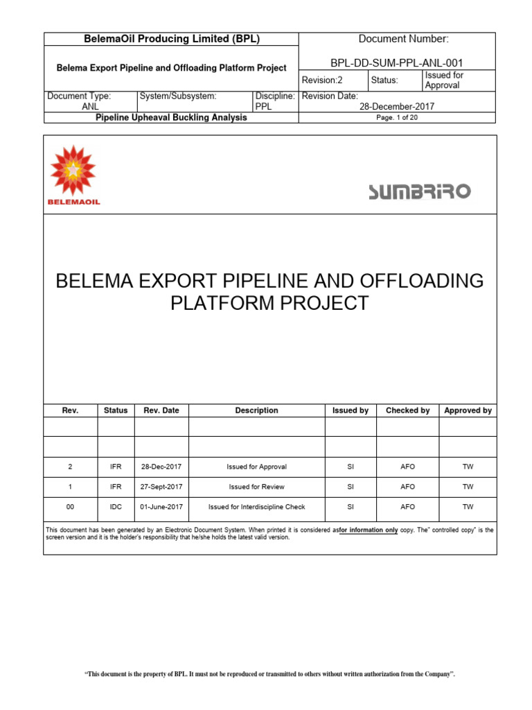 BPL-DD-SUM-PPL-ANL-001 - Pipeline Upheaval Buckling Analysis | PDF | Pipe (Fluid Conveyance ...