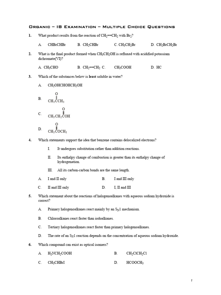 Organic-IB-MC-Exam Qu-Ans | PDF | Acid | Acetic Acid