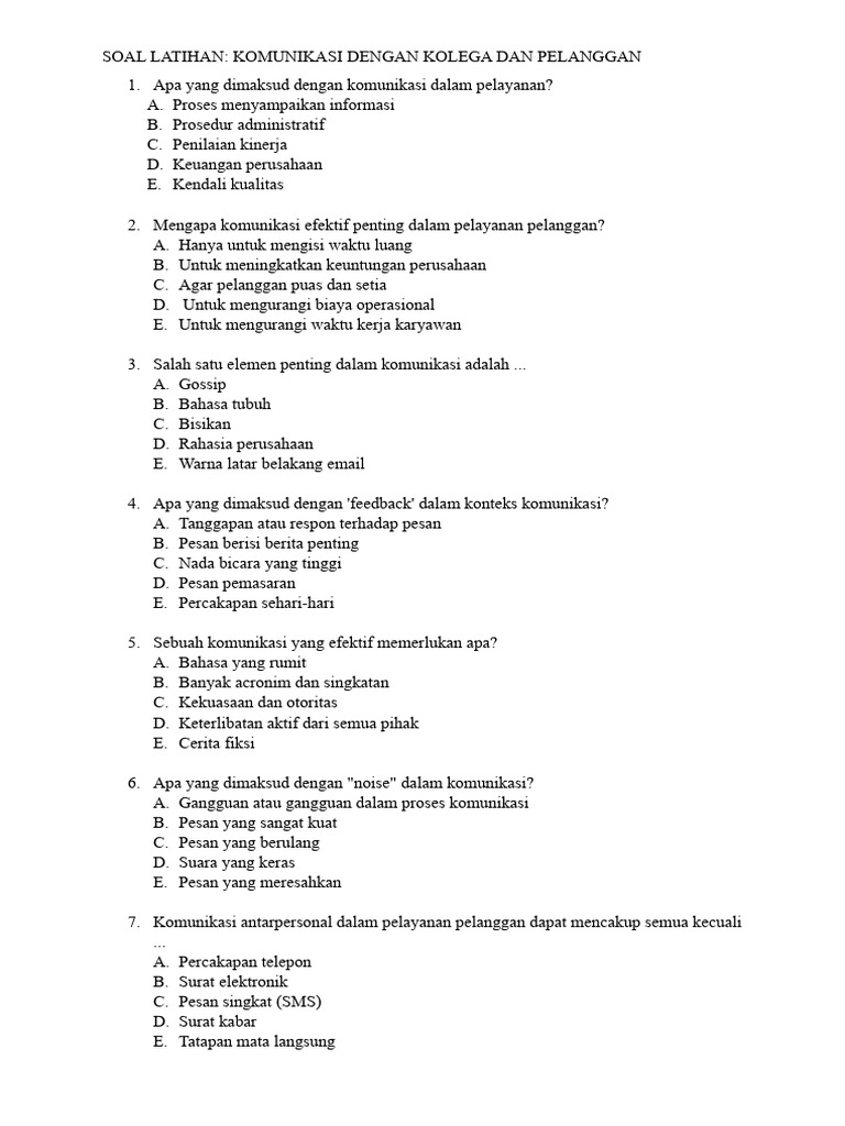 Soal Latihan - Komunikasi Dengan Kolega Dan Pelanggan | PDF | Karier ...