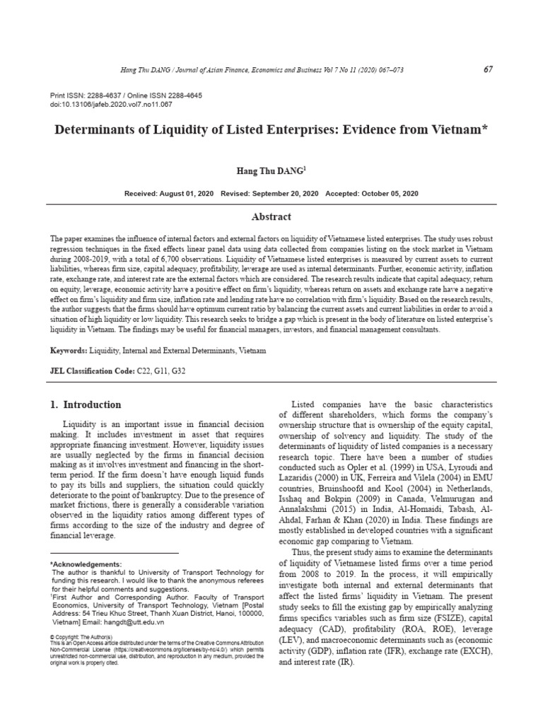 Determinants of Liquidity of Listed Enterprises - Evidence From Vietnam ...