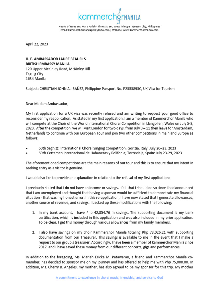 Introductory Letter To British Embassy - Generic Reapplication | PDF