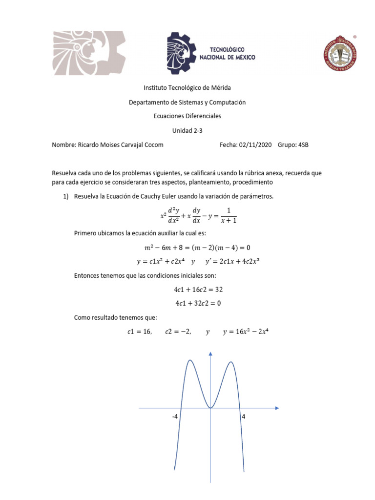 Evaluación Unidad 2-3 Ejercicios 2 | Descargar gratis PDF | Ecuaciones | Ecuaciones diferenciales