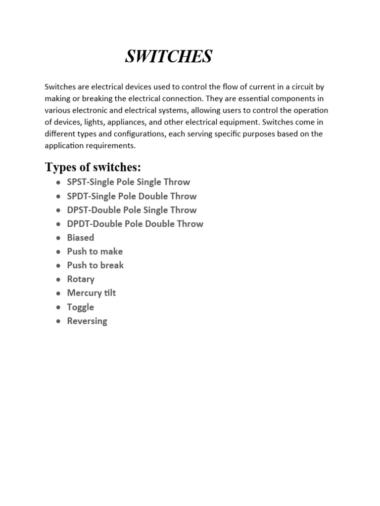 SWITCHES | PDF | Switch | Electronic Circuits