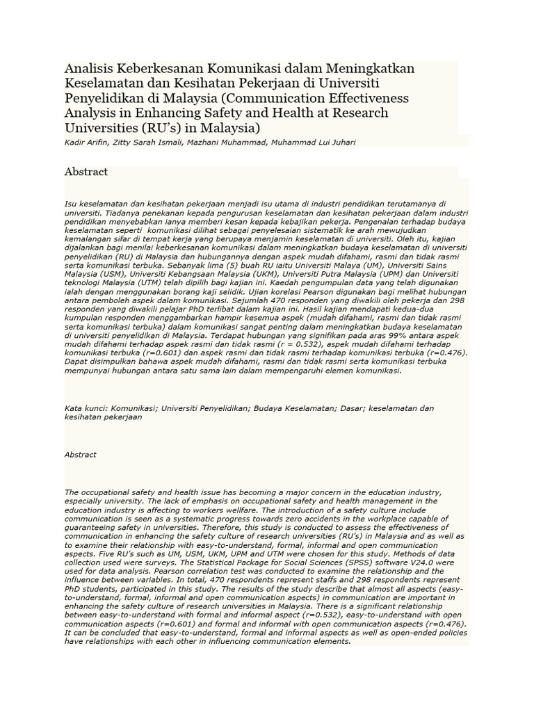 Analisis Keberkesanan Komunikasi Dalam Meningkatkan Keselamatan Dan ...