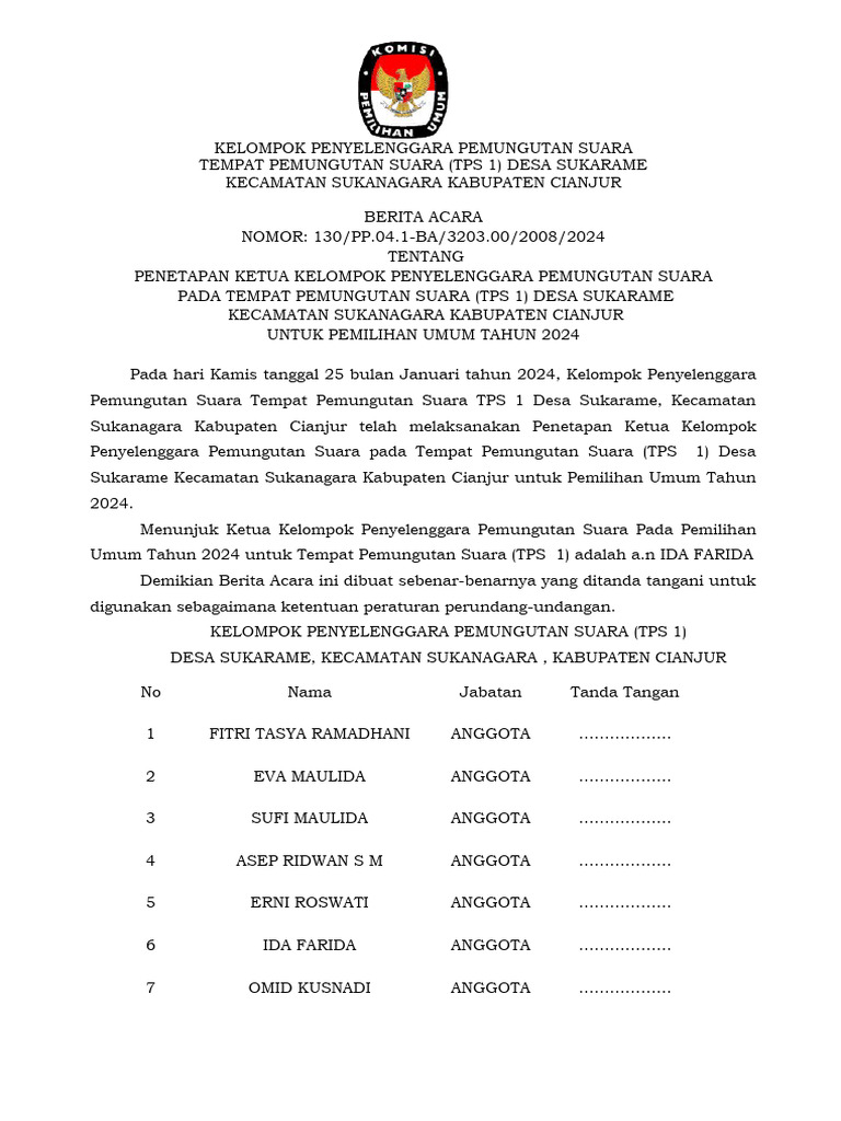 Format Ba Penetapan KPPS Ketua KPPS | PDF | Olahraga & Rekreasi | Griya ...