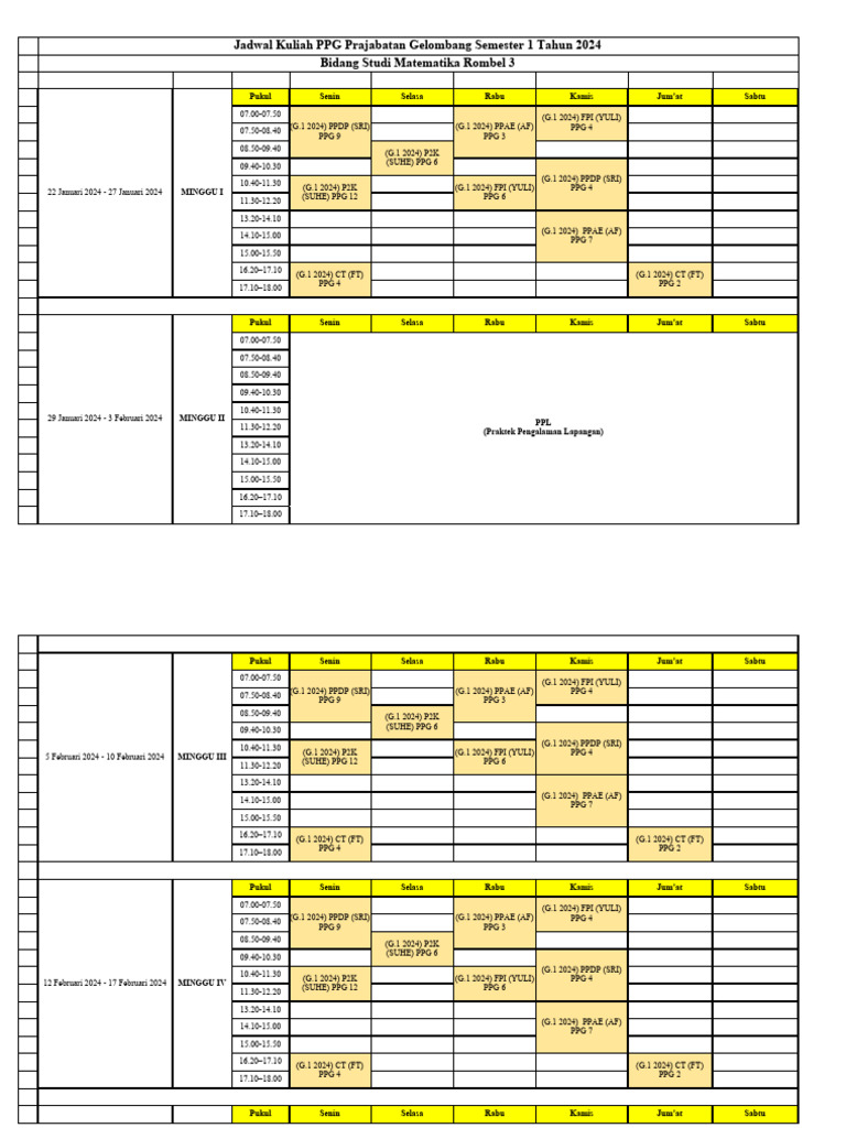 Pembagian PPL PPG Prajab Gel 1 2024 | PDF