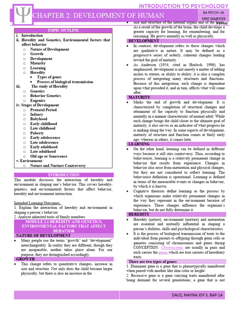 Chapter 2 - Development of Human Behavior - TRANSCRIPT | PDF | Nature Versus Nurture | Fertilisation