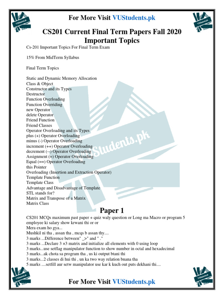 CS201 Current Final Term Papers Fall 2020 | PDF | Computers | Career ...