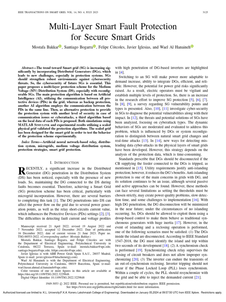 Multi-Layer Smart Fault Protection For Secure Smart Grids | Download Free PDF | Electrical Grid ...