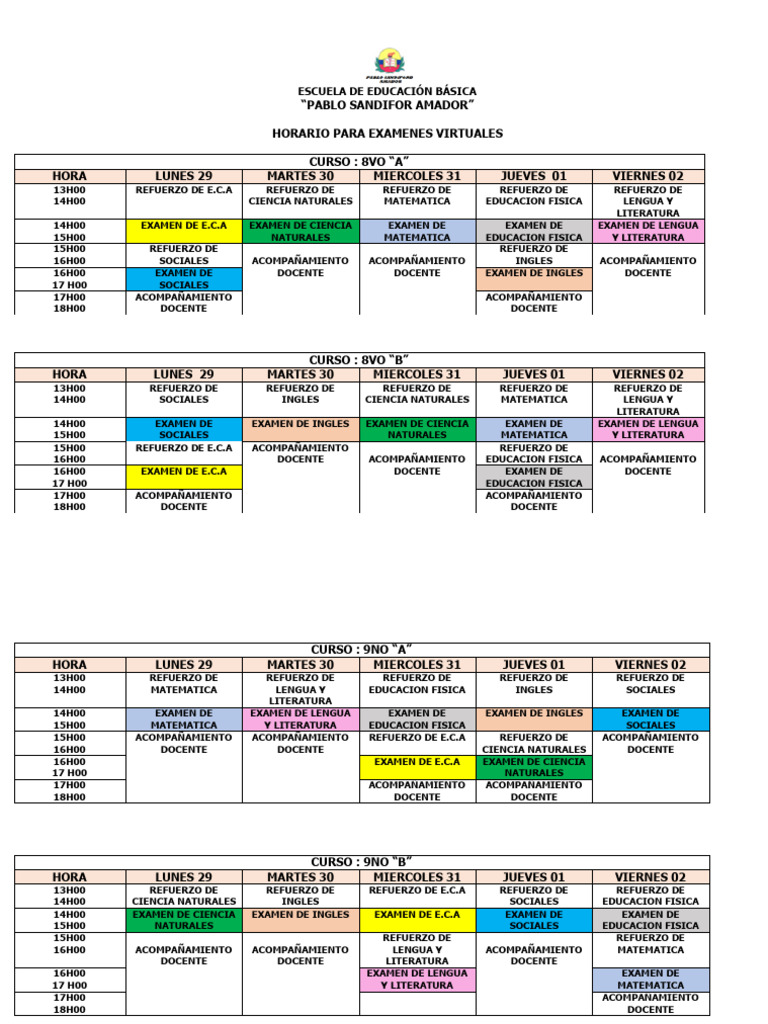 Horario de Examen Con Refuerzo | PDF