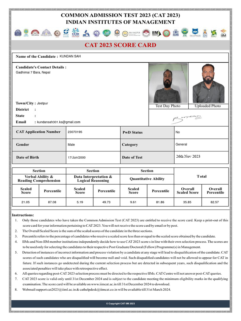 CAT 2023 Scorecard Overview | PDF