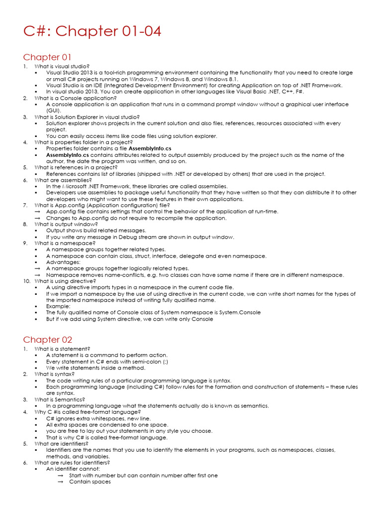 Chapter 01 To 06 Download Free Pdf Boolean Data Type C Sharp Programming Language 