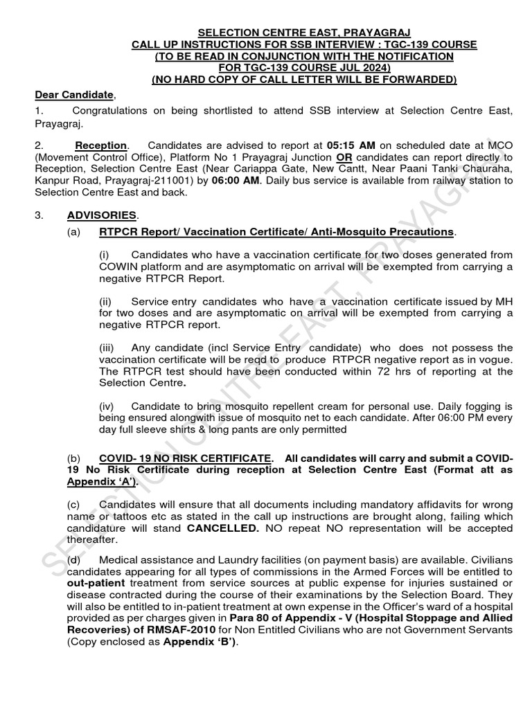 Call Up Letter Sce Prayagraj For TGC 139 Course | PDF | Engineering ...