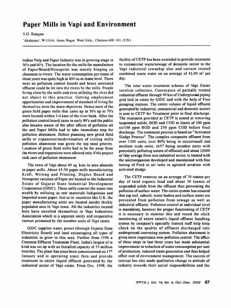 IPPTA 144-67-68 Paper Mills in Vapi | PDF | Effluent | Sewage