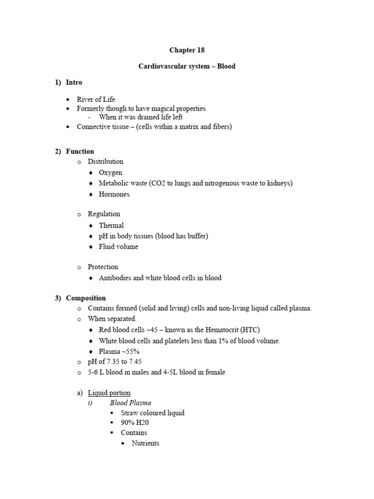 Week 1 Blood Student Notes 1 | PDF | White Blood Cell | Blood Type