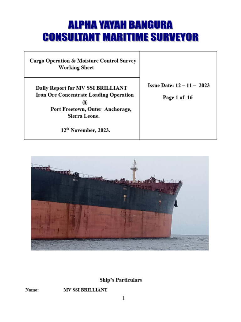 MV SSI BRILLIANT Daily Report 04 - 12.11.2023 | PDF | Transport ...