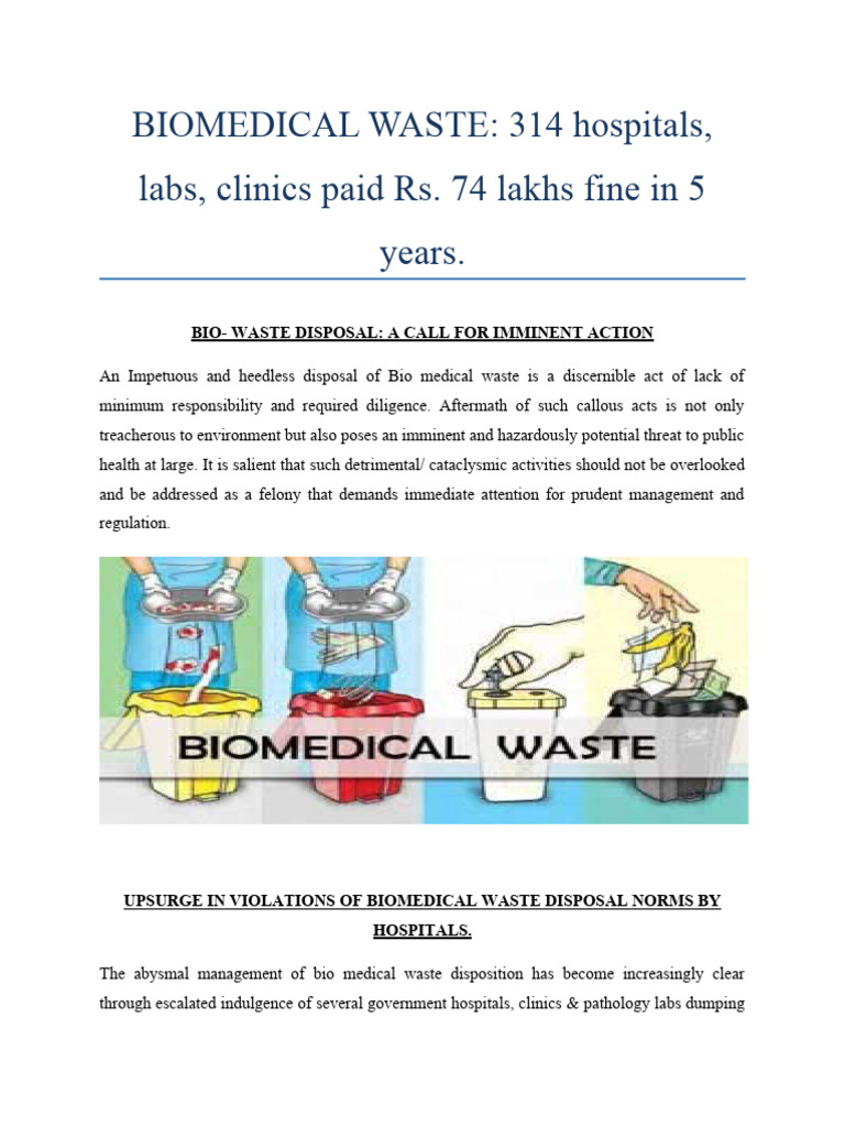 BIOMEDICAL WASTE 314 Hospitals, Labs, Clinics Paid Rs. 74 Lakhs Fine in ...