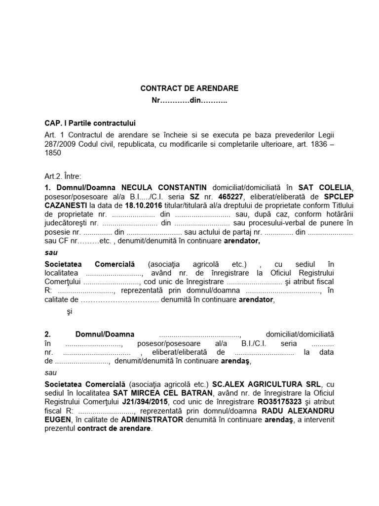 1 Model Contract Arenda Costache Pdf