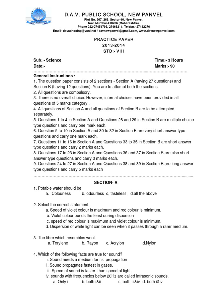 Dav Sa-Ii Board Paper Science and Technology 2013-14 New | PDF | Fires ...