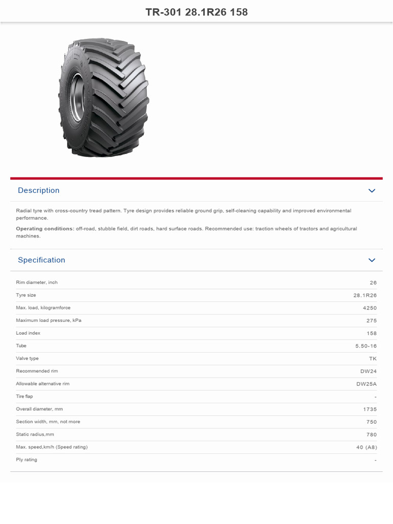 tr-301 28.1r26 158A8 | PDF | Tire | Wheel