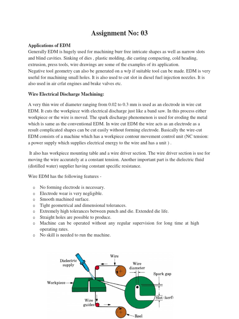 Assignment No 03 Electro Discharge Machining Wire Cut Type | PDF | Machining | Industrial Processes