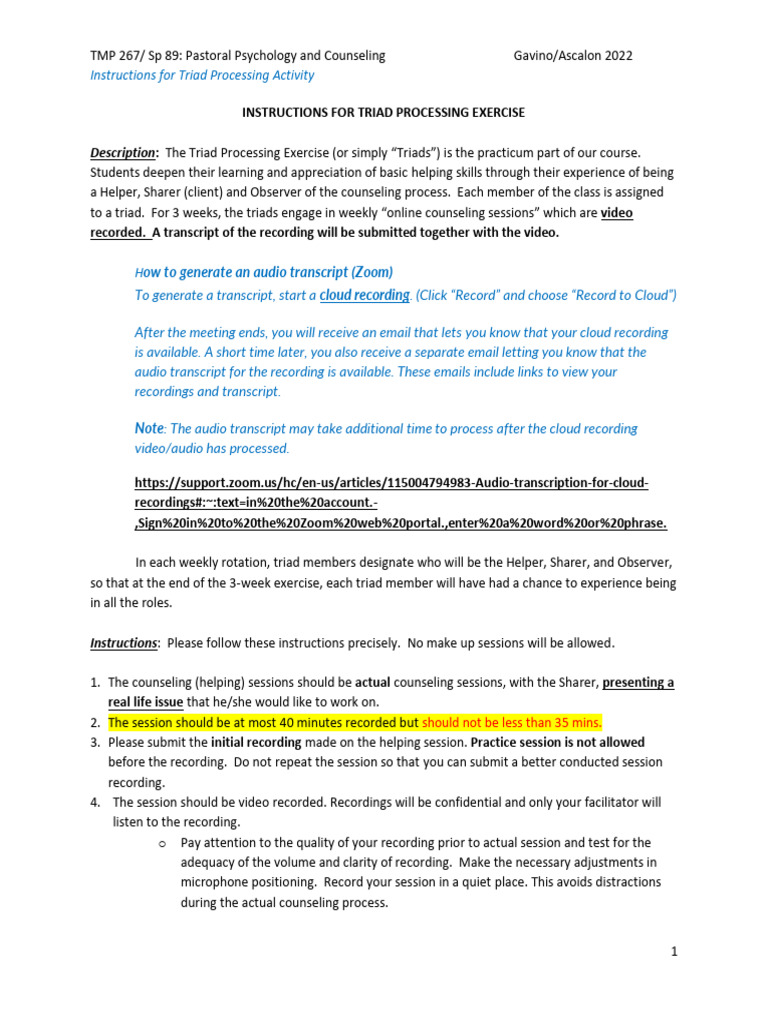 2022 Student Instructions For Triad Activity Rev A 10-24 | PDF ...