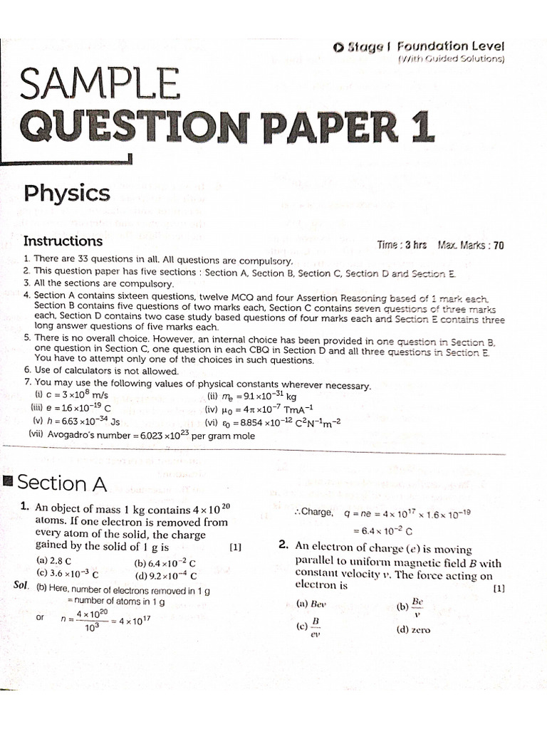 Physics Sample Papers | PDF