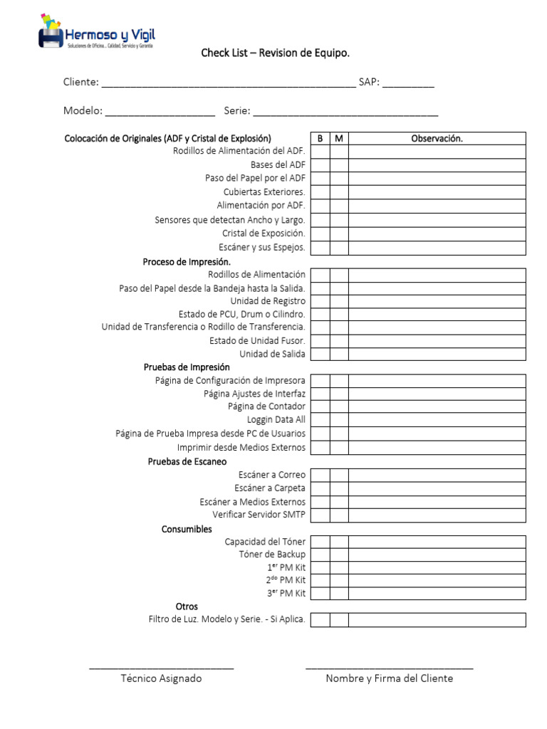 Chek List - PM - Revision de Equipos | PDF