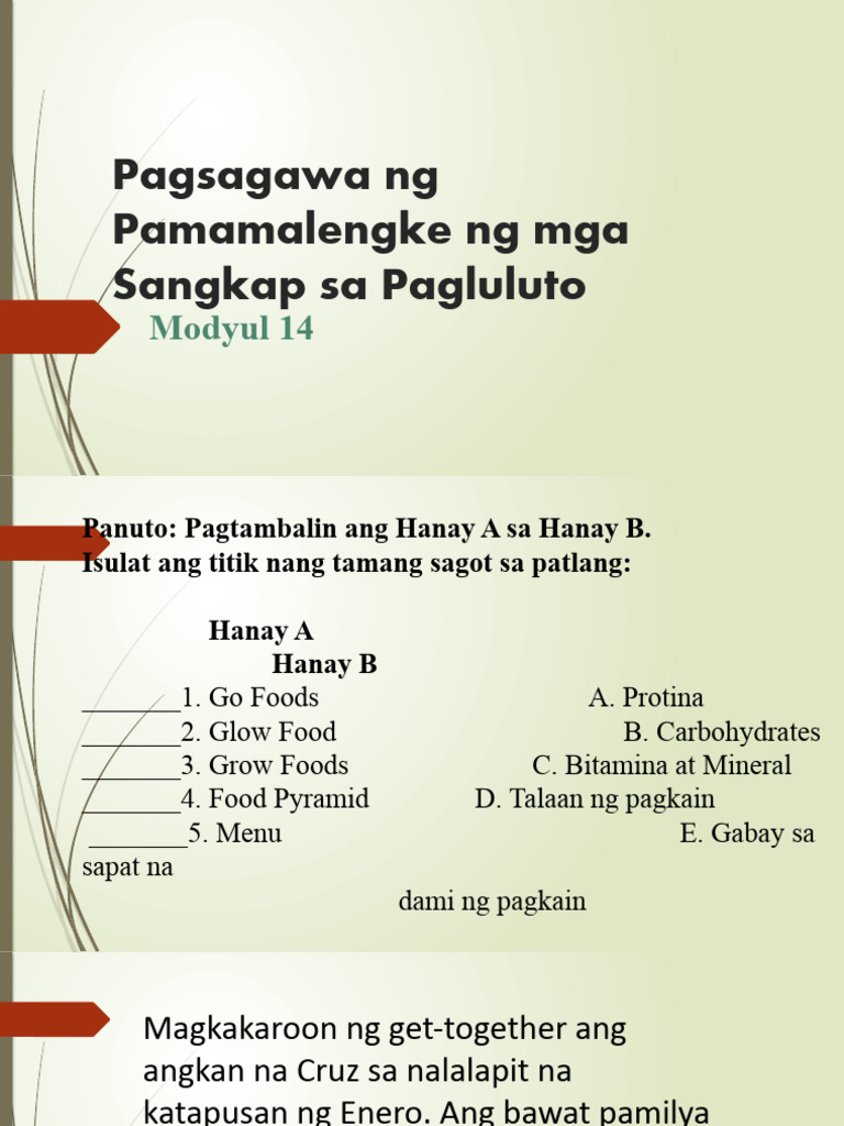 EPP HE MODYUL 14-Pagsagawa NG Pamamalengke NG Mga Sangkap Sa Pagluluto ...