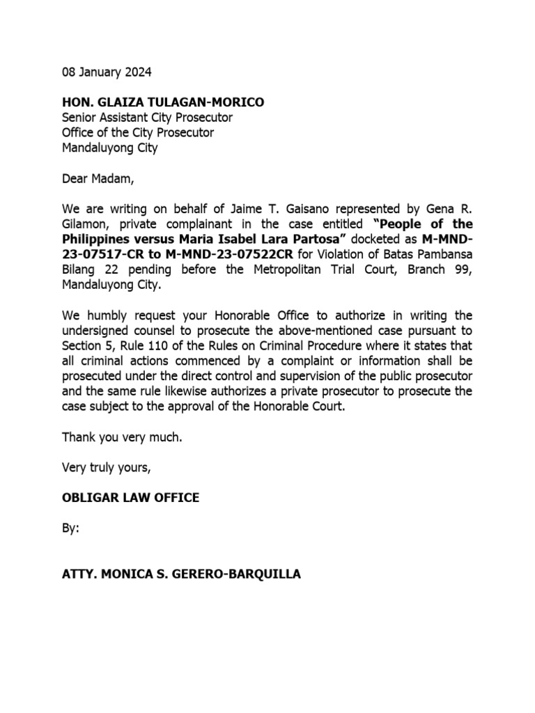 Request For Authority To Prosecute | PDF